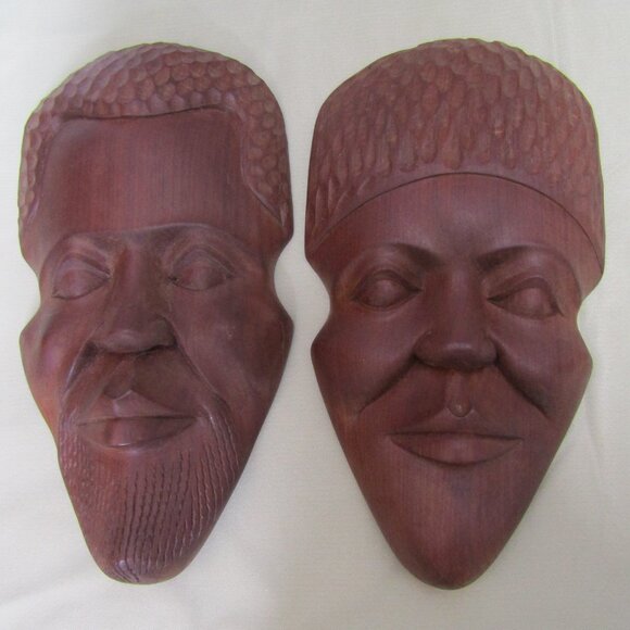 Art | Pair Of Hand Carved Wooden Faces | Poshmark